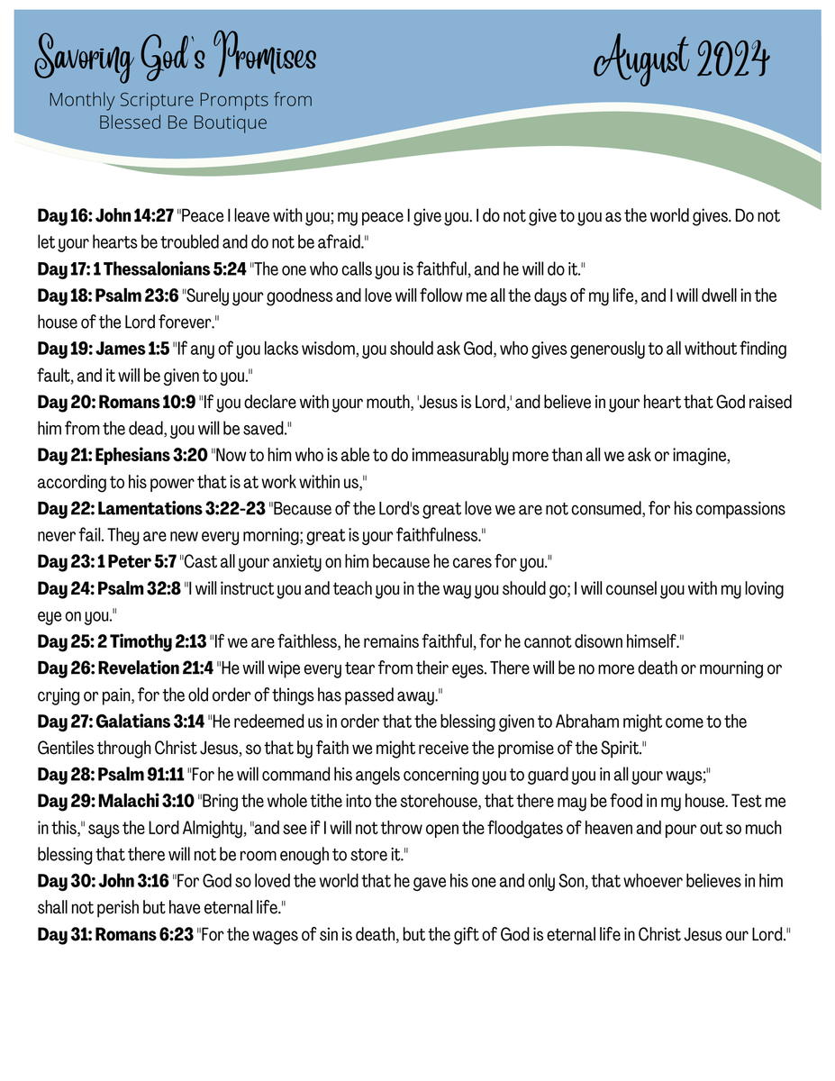 2024 August Scripture Journaling Prompts - Mailed Copies – Blessed Be ...