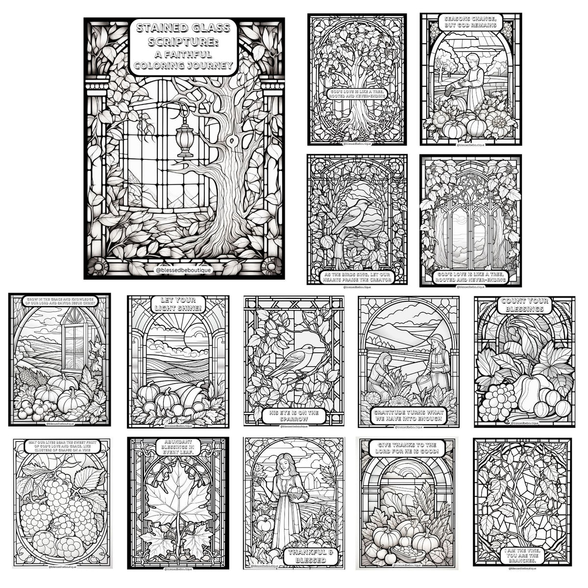 2024 Fall Stained Glass Coloring Pages Digital Download – Blessed Be ...