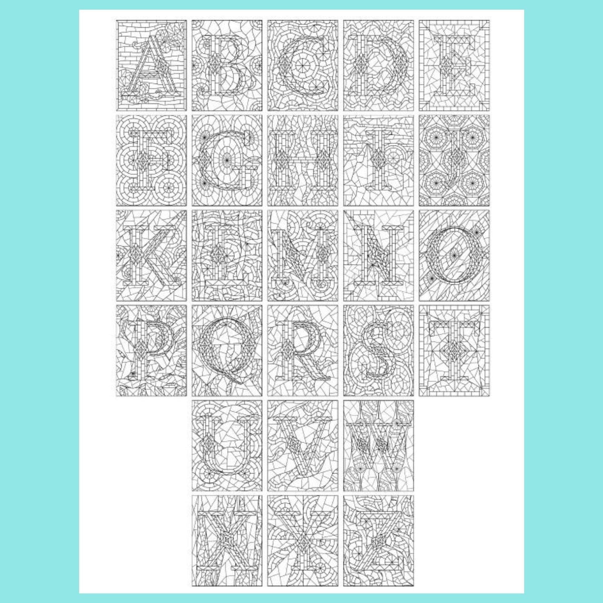 Alphabet Stained Glass Coloring Pages – Blessed Be Boutique